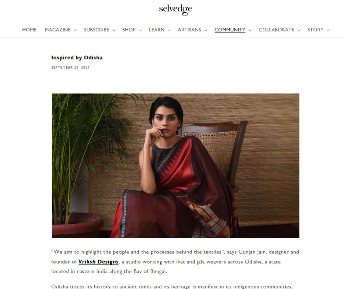 Inspired by Odisha - Selvedge Magazine – Vriksh Designs